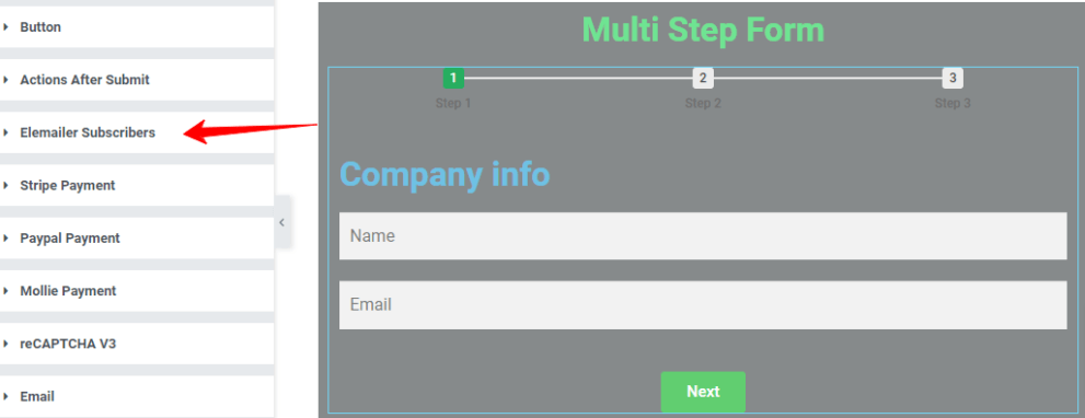 Add Subscriber Through Piotnet Addons For Elementor (PAFE) Form | Elemailer