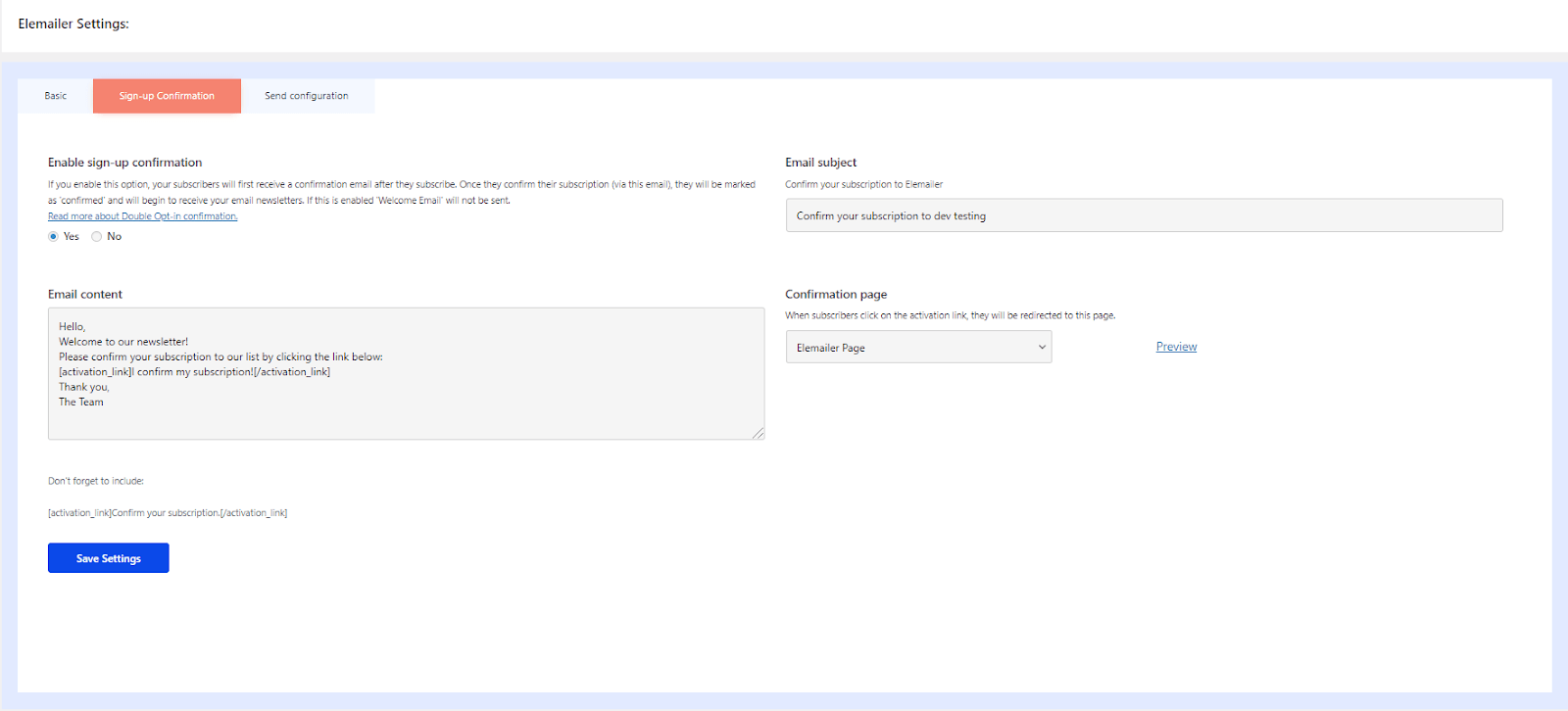 Enable Double Opt-in/ Sign Up Confirmation | Elemailer